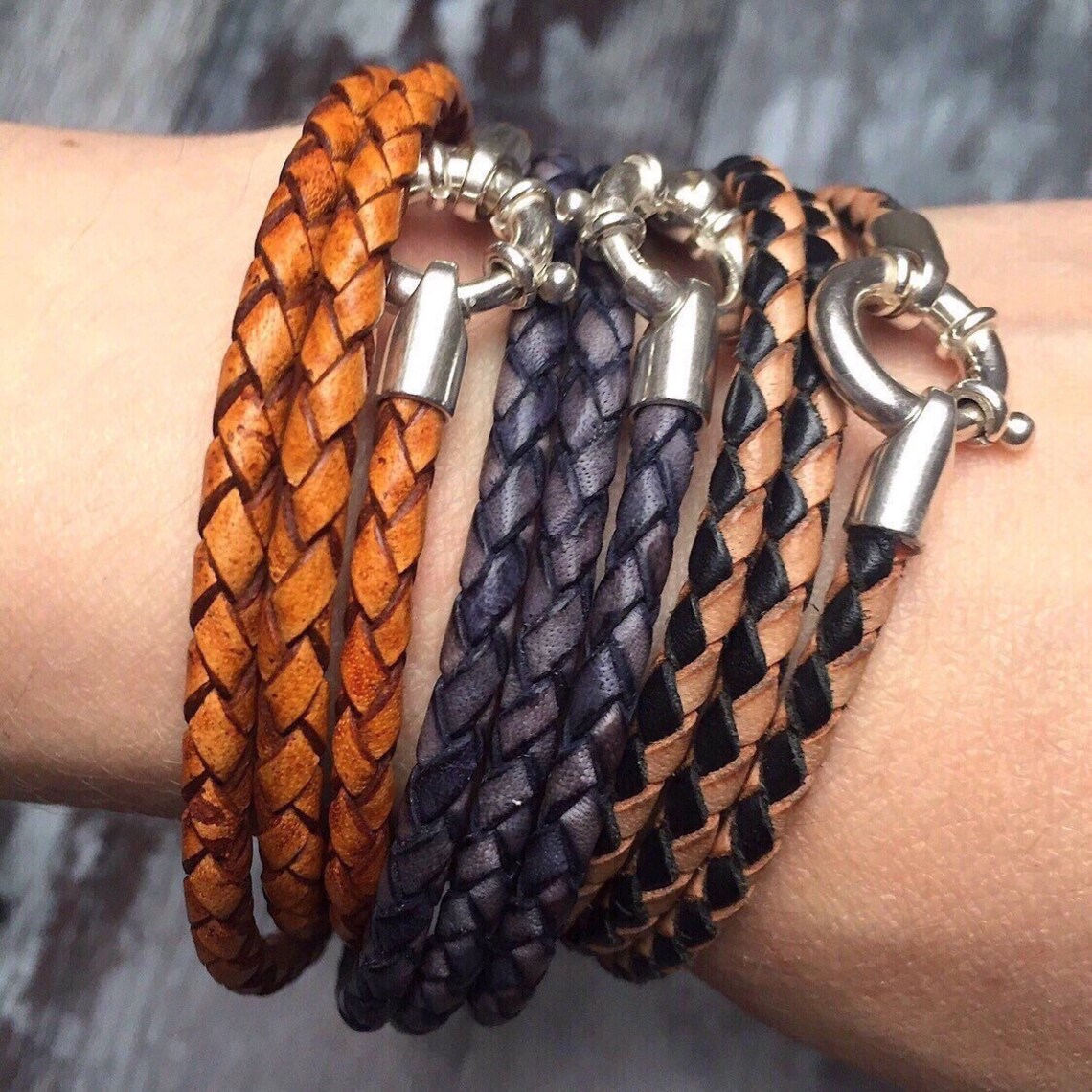Braided Leather Wrap Bracelet, Sterling Silver Clasp With a Nautical ...
