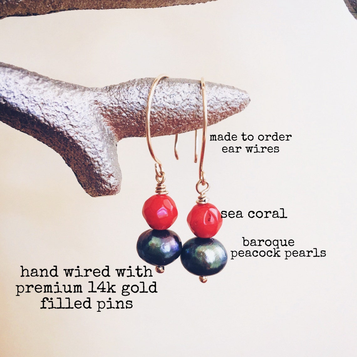 Pearl and Sea Coral Drop Earrings, Simple and Dainty, Naturally Elegant ...