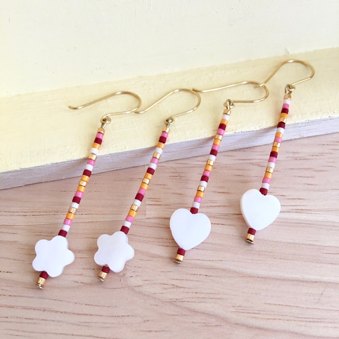 Cheerful Dangle Stick Earrings With Mother of Pearl and Japanese Seed ...