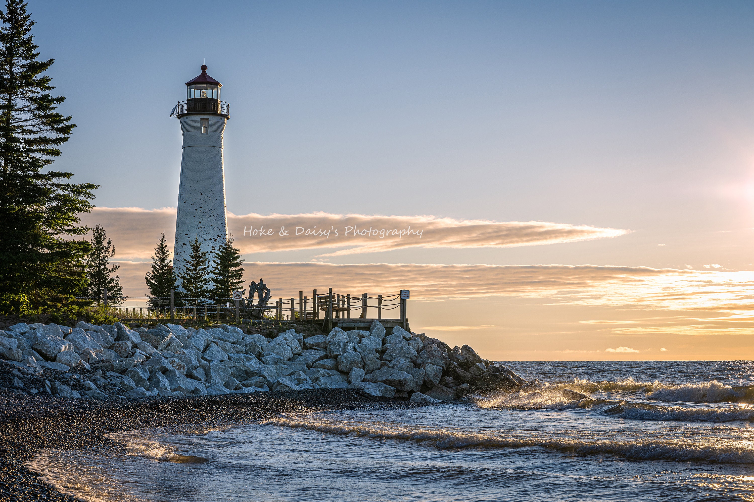 Crisp Point Lighthouse and Waves Golden Hour / Upper Peninsula Michigan ...