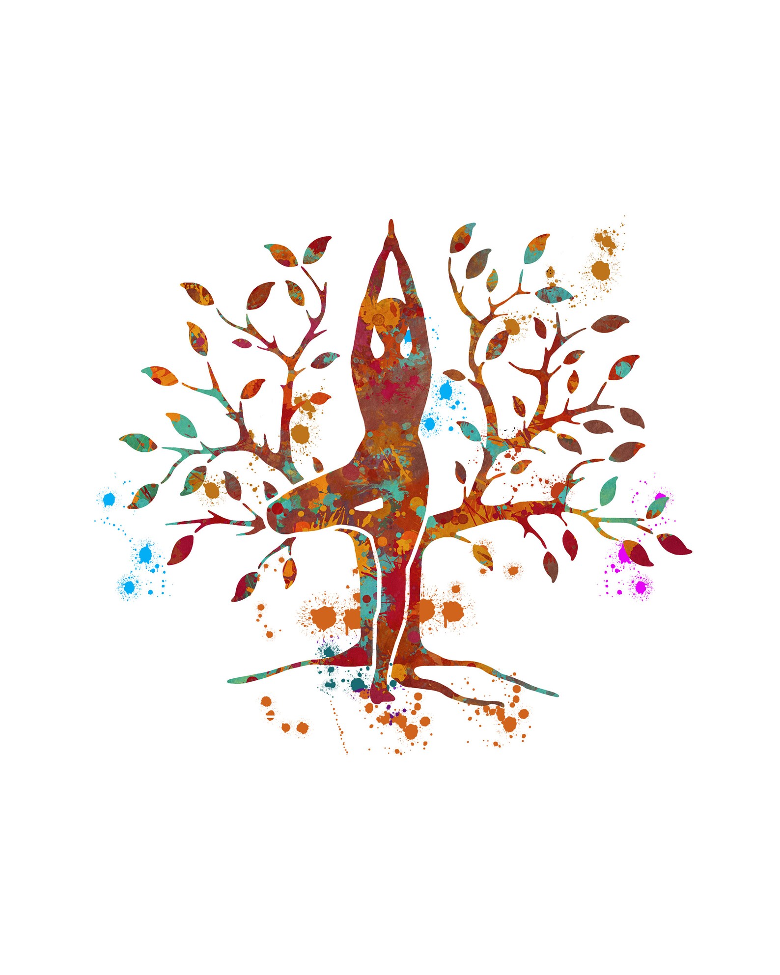 Yoga tree color splash print yoga tree yoga tree poster | Etsy