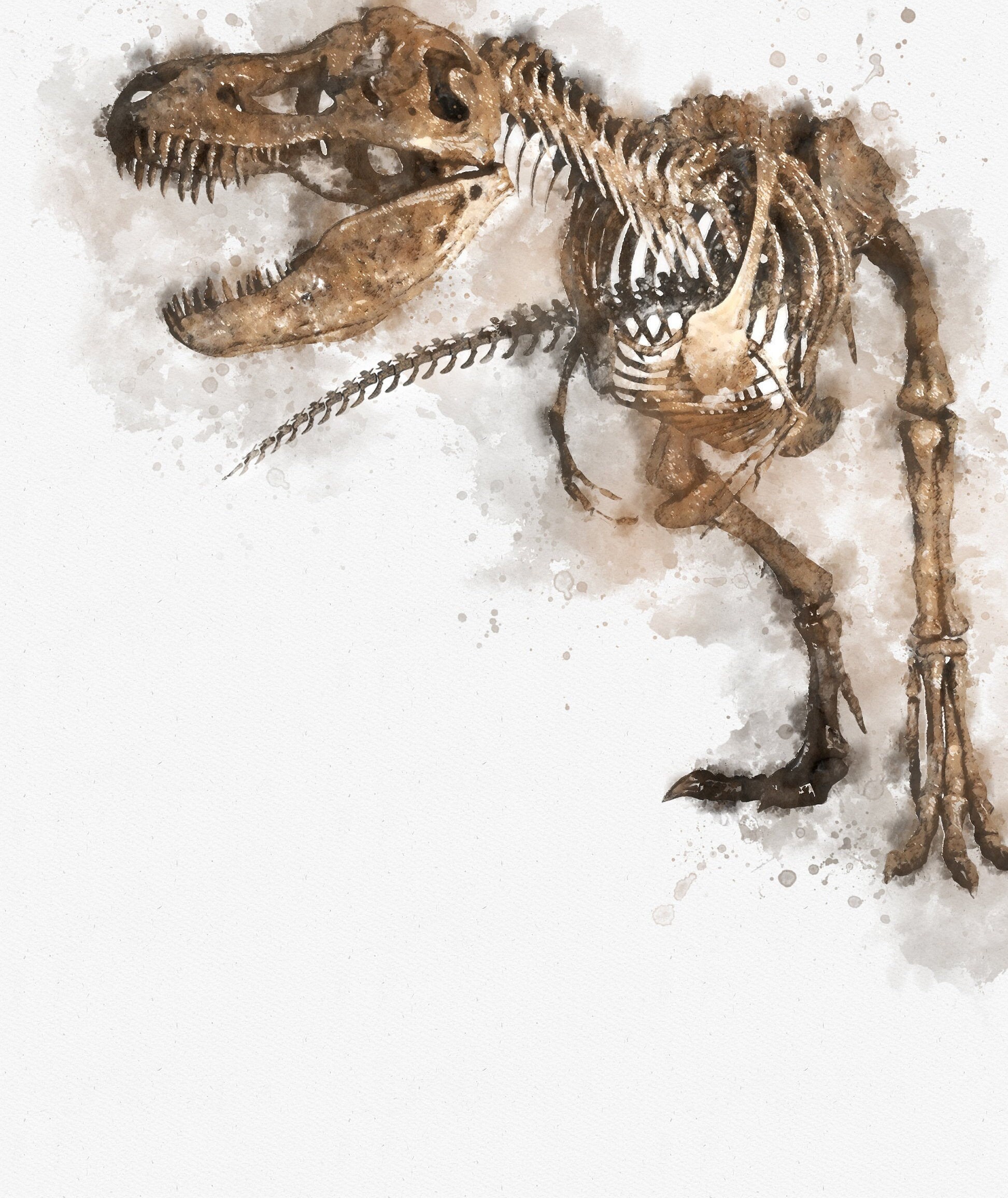 Set of 6 dinosaur bones prints watercolor dinosaur bones | Etsy