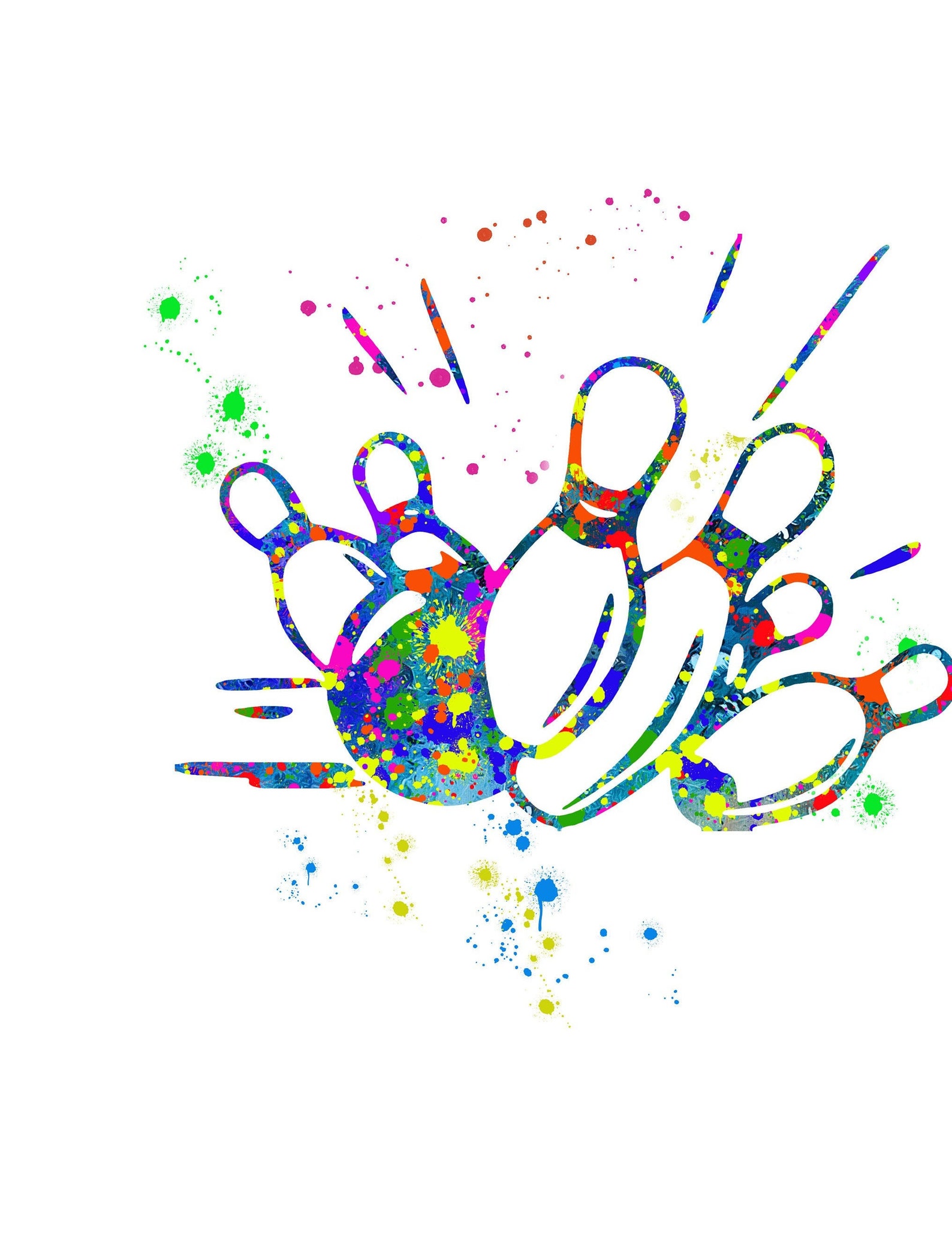 Set of 2 ten pin bowling color splash prints ten pin bowling | Etsy