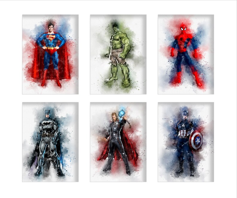 Set of 6 Super hero super hero poster super hero | Etsy