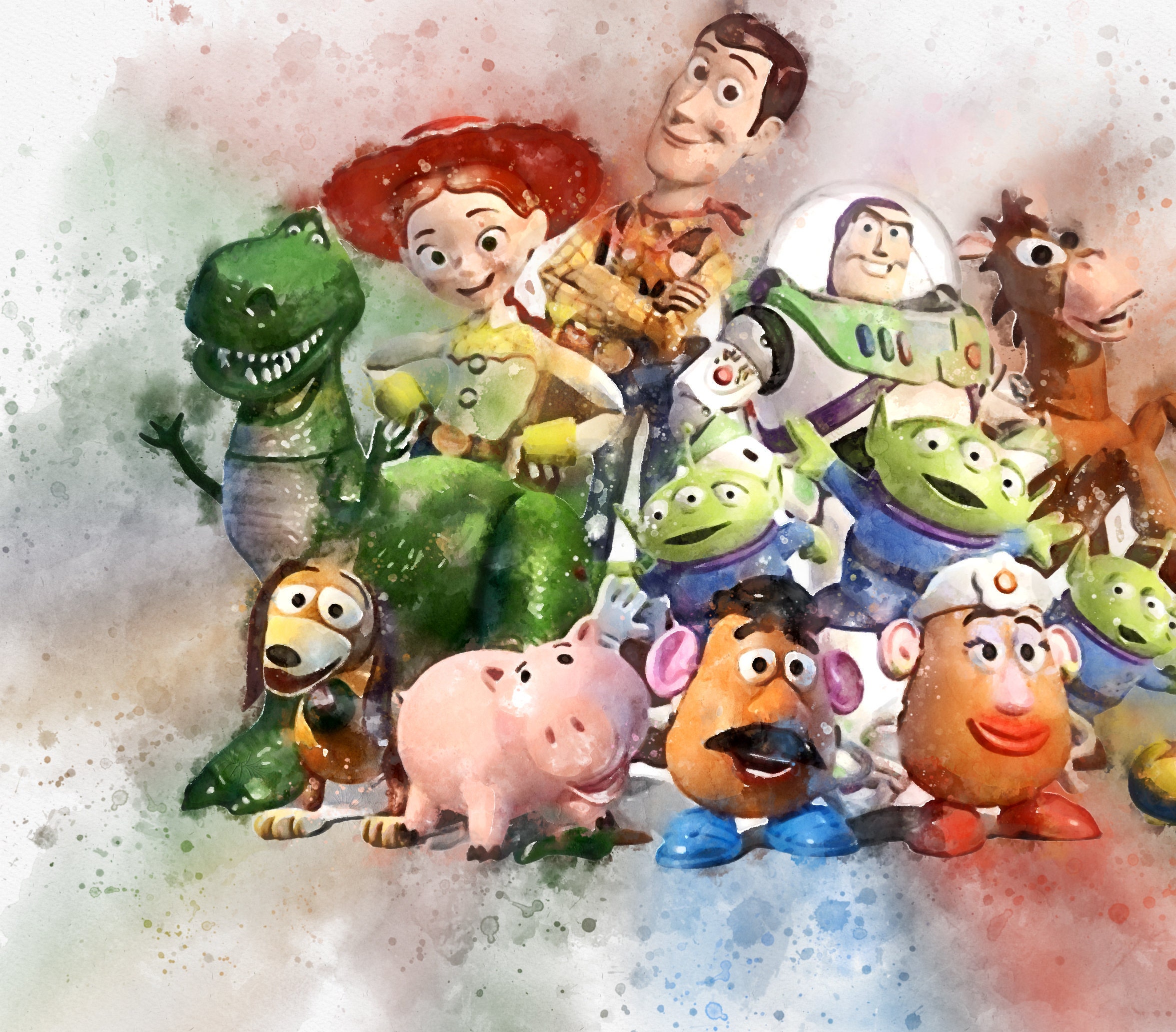 Toy story group watercolour print toy story poster poster of | Etsy