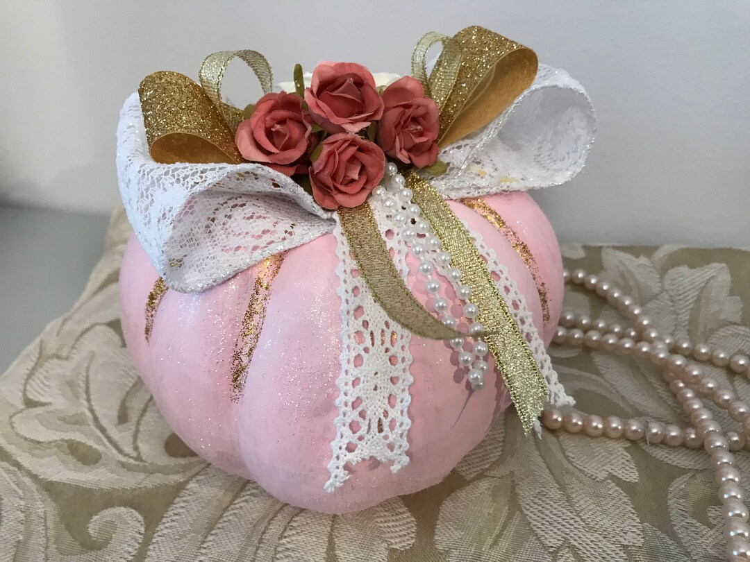 Thanksgiving Shabby Chic Pink Pumpkin, Victorian Decor, Thanksgiving ...