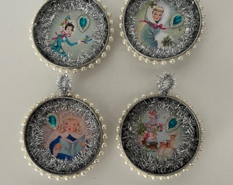 Handmade Mason Jar Lid Ornaments set of 4 With Christmas Trees - Etsy