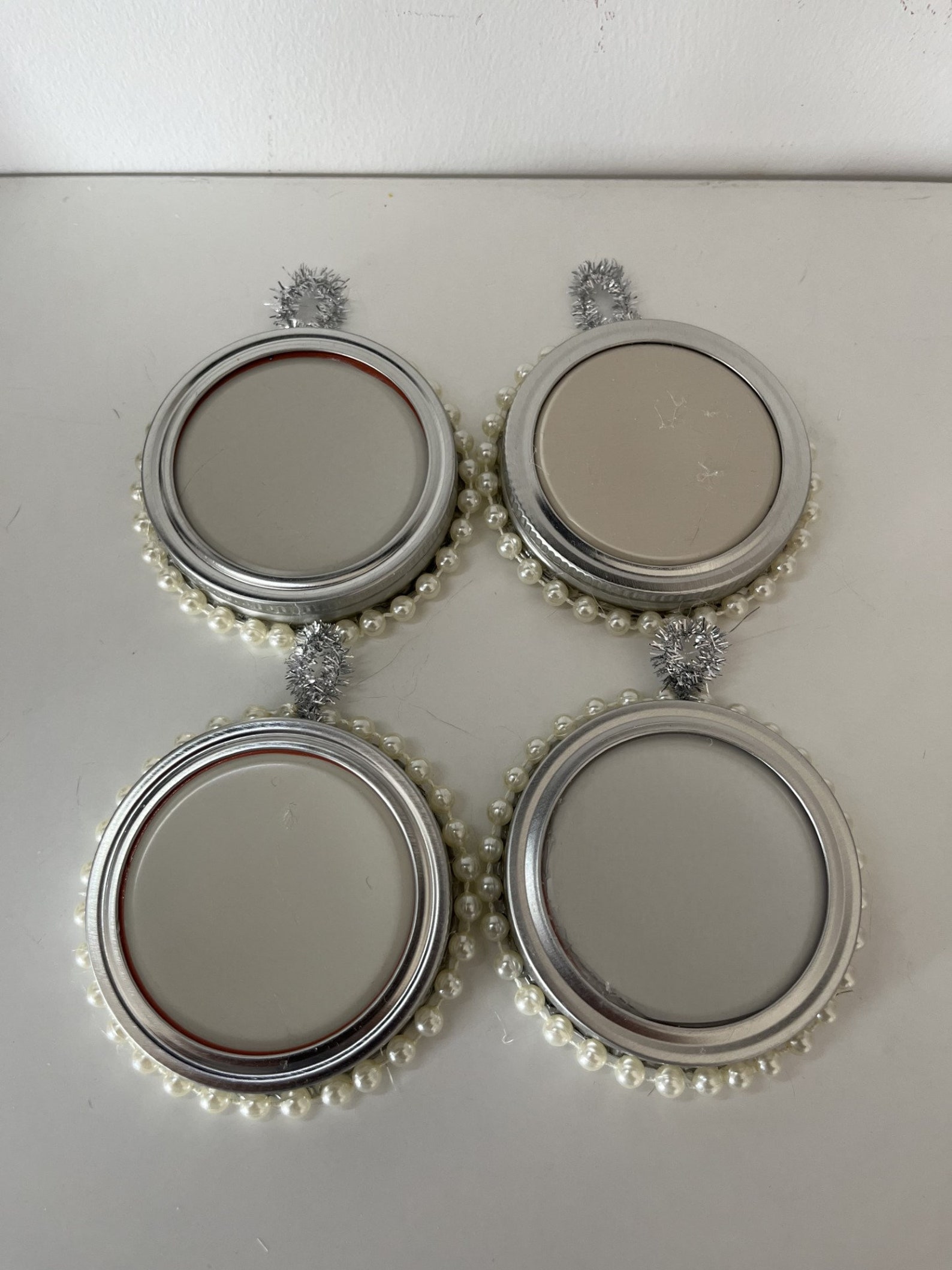 Set of 4 Upcycled Mason Jar Lid Ornaments, Retro Ornaments, Vintage ...