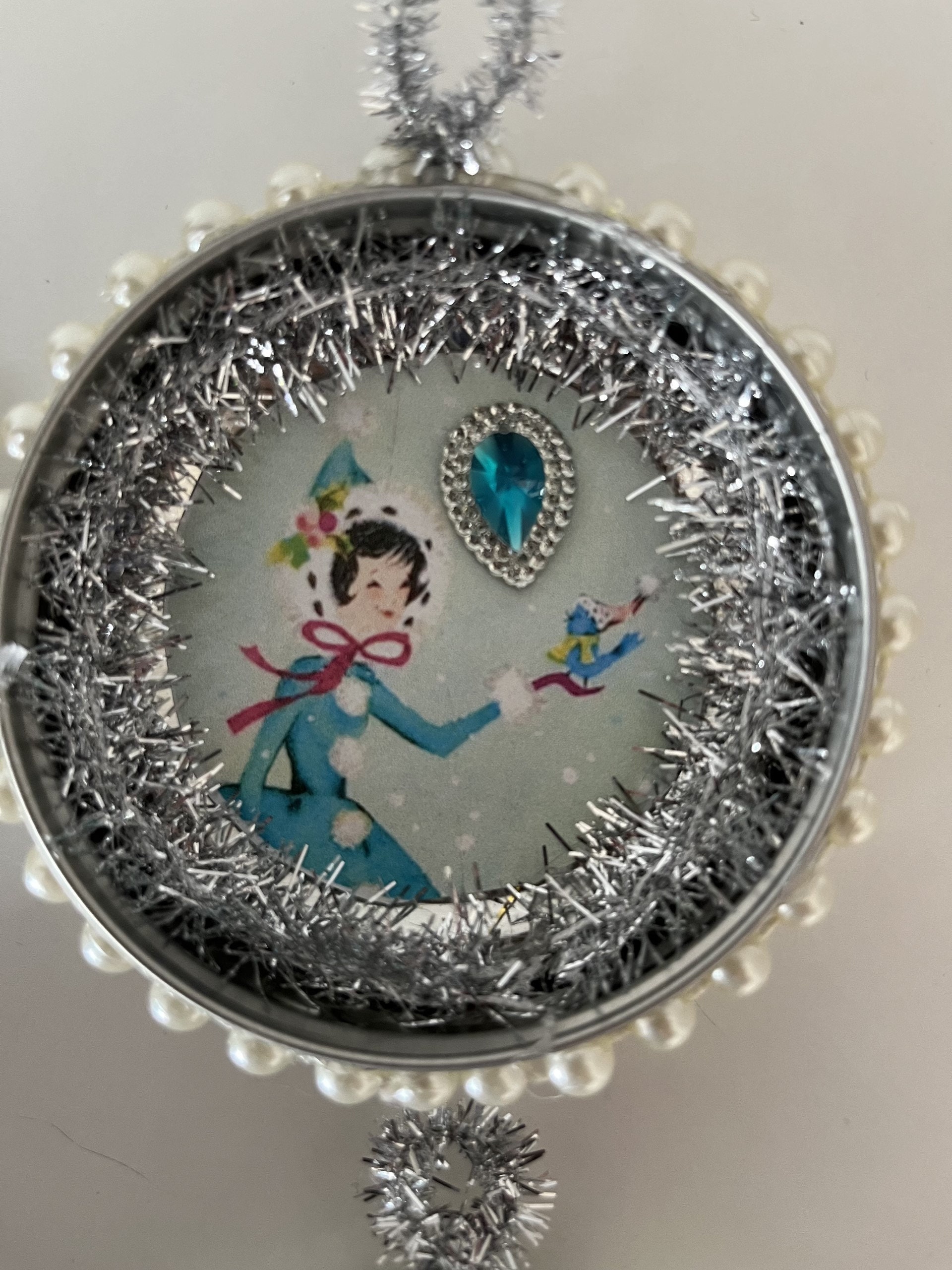 Set of 4 Upcycled Mason Jar Lid Ornaments, Retro Ornaments, Vintage ...