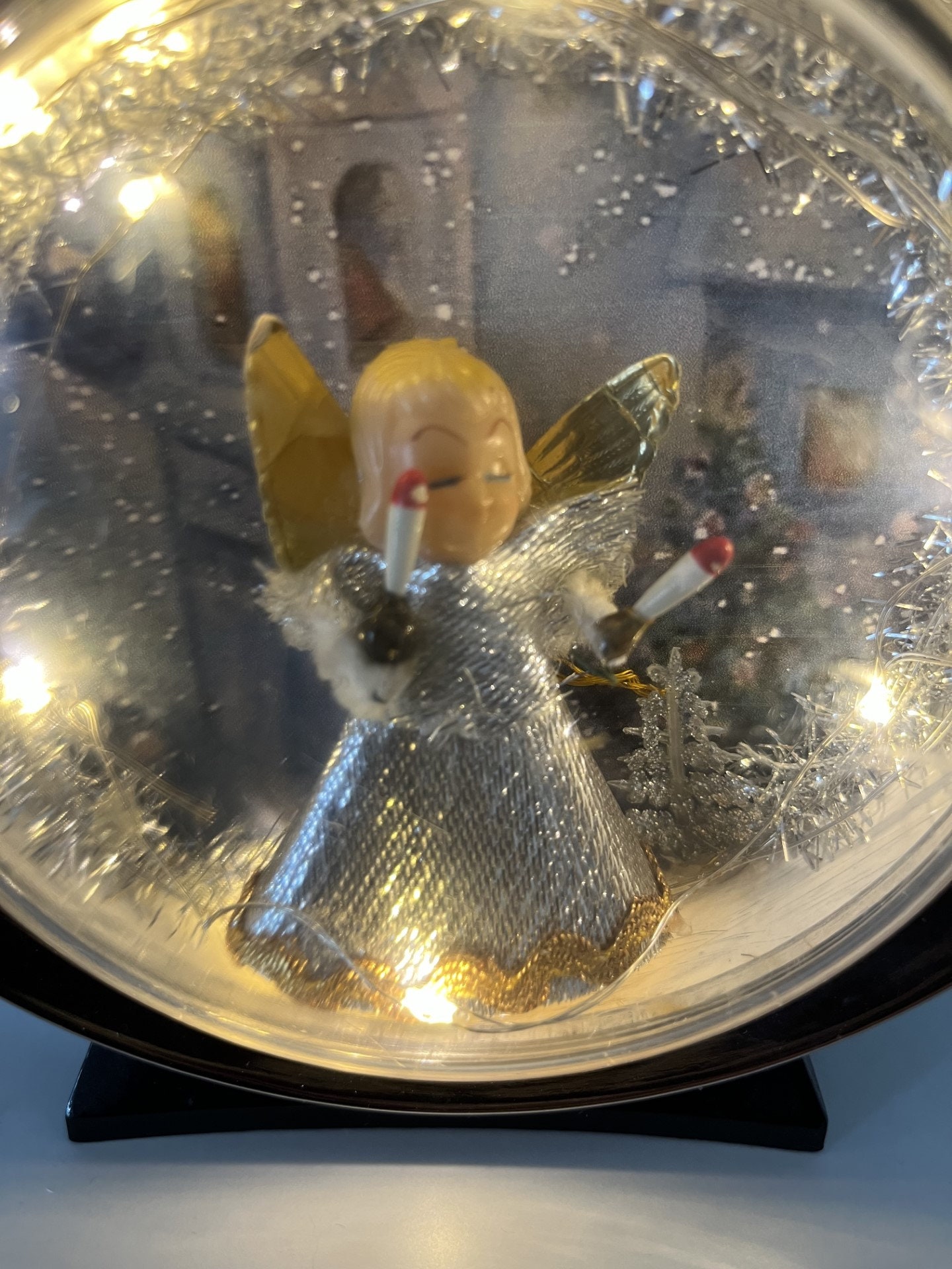 Vintage Angel Clock Diorama, Kitsch Christmas Miniature, Battery Lights ...