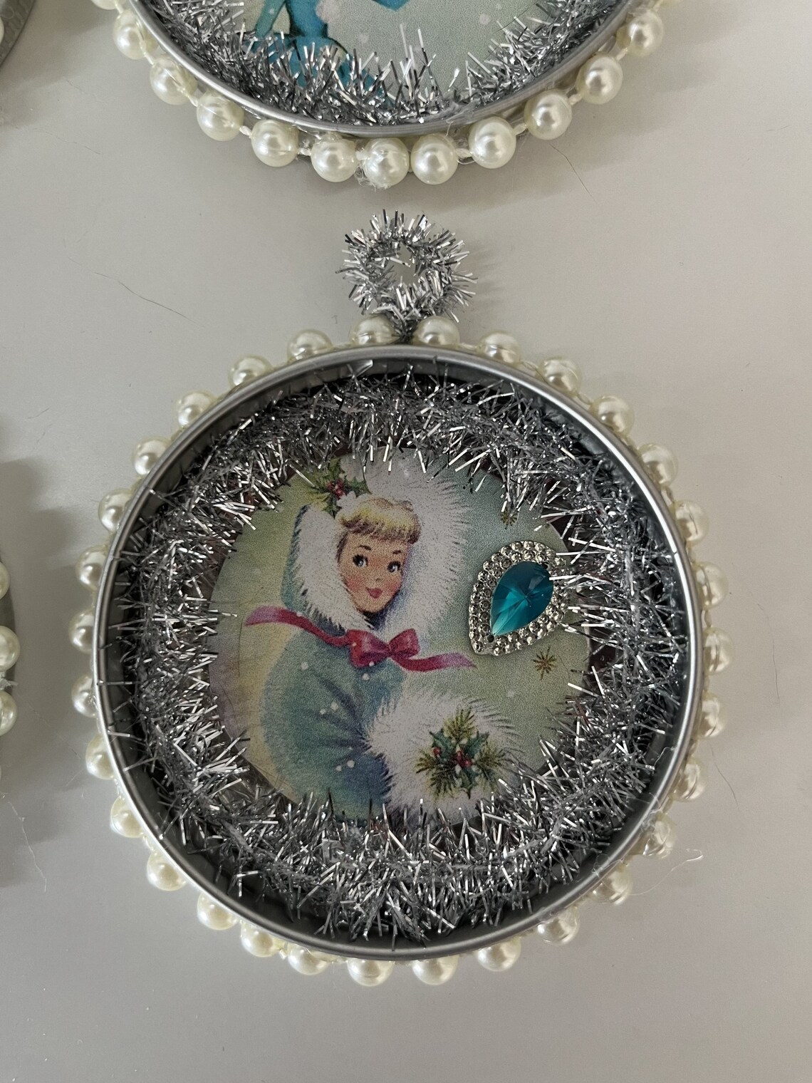 Set of 4 Upcycled Mason Jar Lid Ornaments, Retro Ornaments, Vintage ...