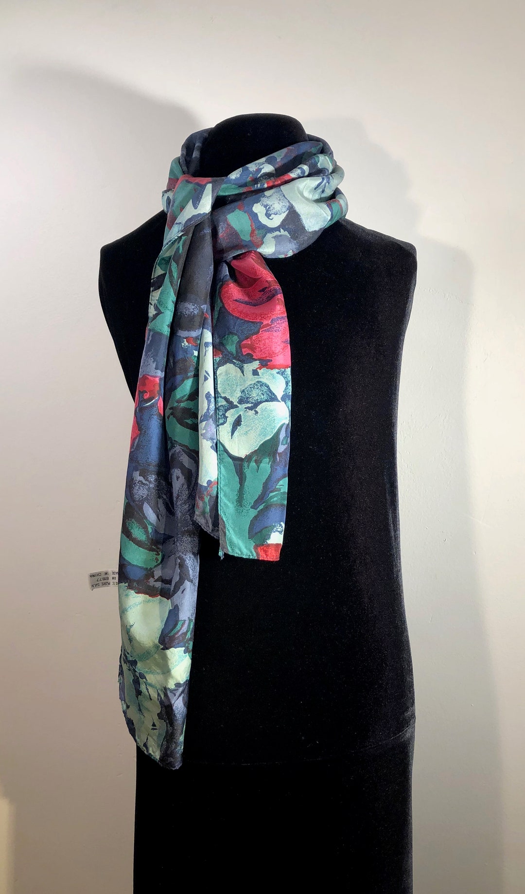 A Bold and Beautiful Deep Indigo Blue Silk Scarf With a Splash of Rose ...