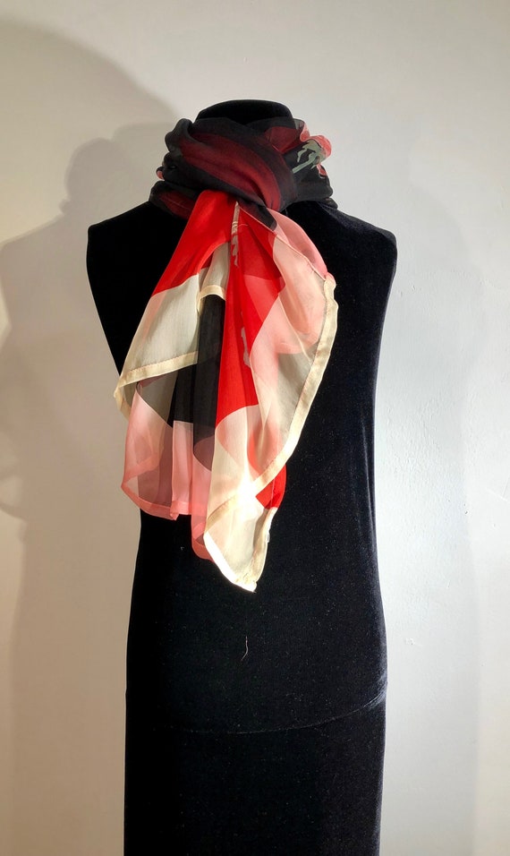 Allea - A luxurious red & black chiffon silk scarf of… - Gem