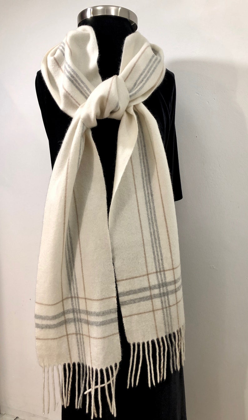 Vintage A Soft, Warm Creamy White Scarf Accented With Muted Grey ...