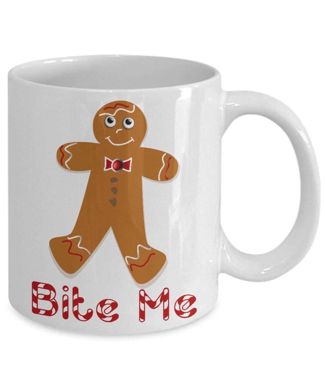 Gingerbread Man Mug, Inappropriate Gingerbread Man Saying Bite Me ...