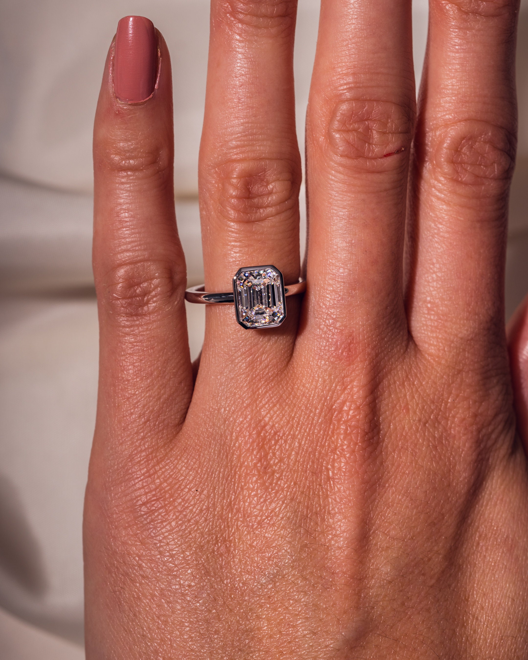 Beth - Emerald Cut Moissanite Engagement Ring With Bezel | Zen ...