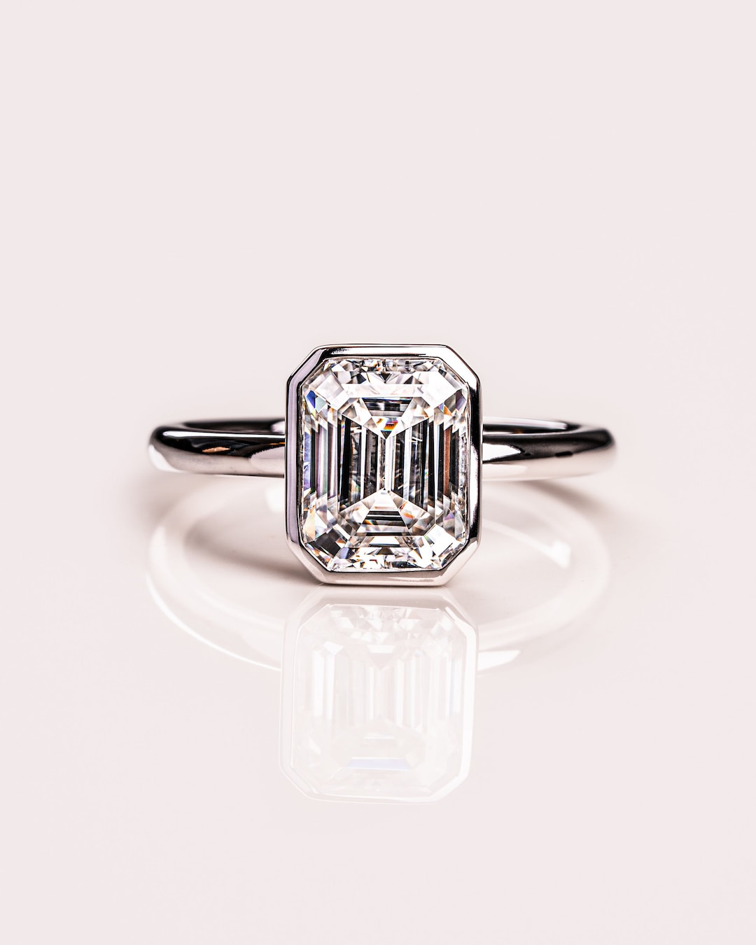 Beth - Emerald Cut Moissanite Engagement Ring With Bezel | Zen ...