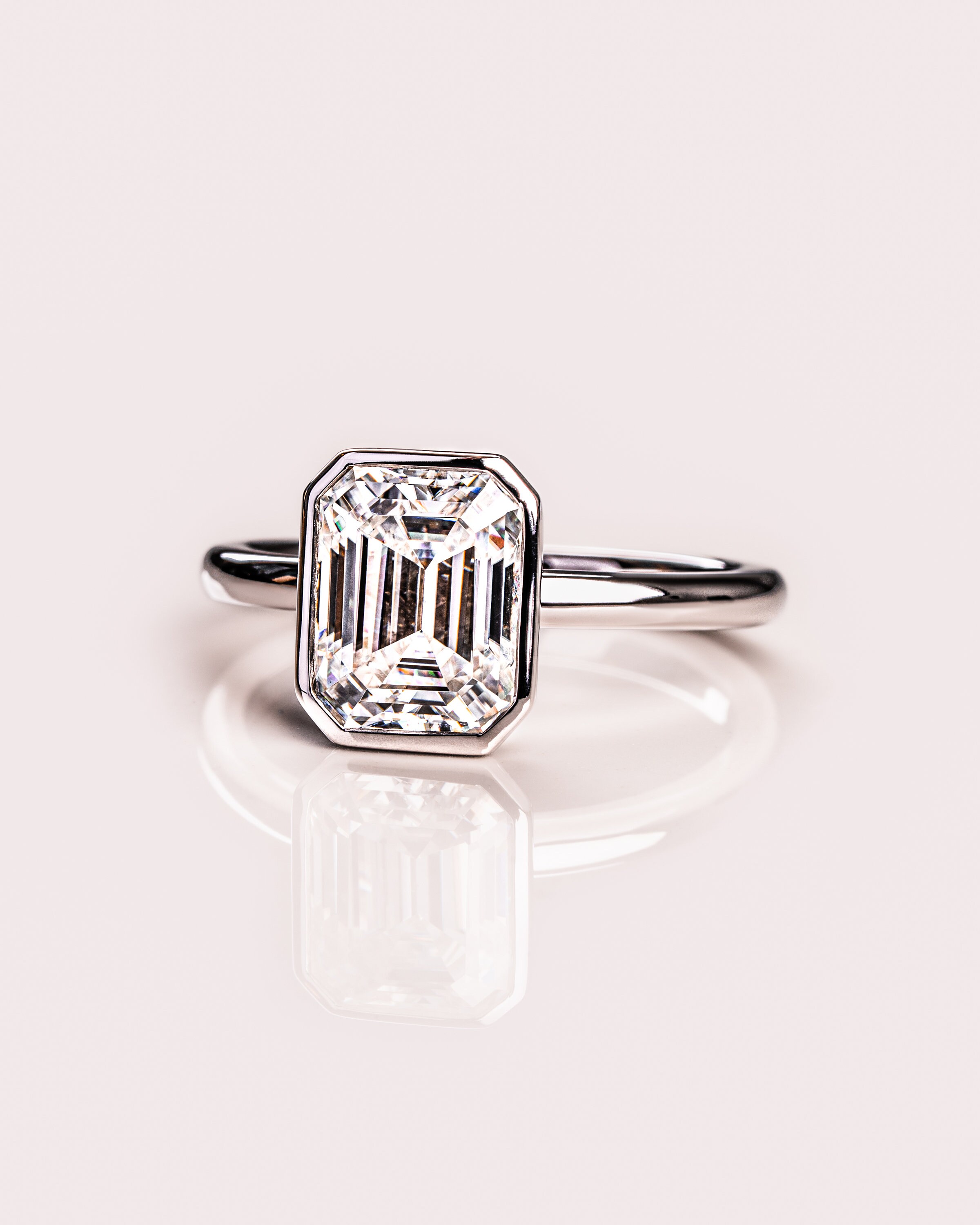 Beth - Emerald Cut Moissanite Engagement Ring With Bezel | Zen ...