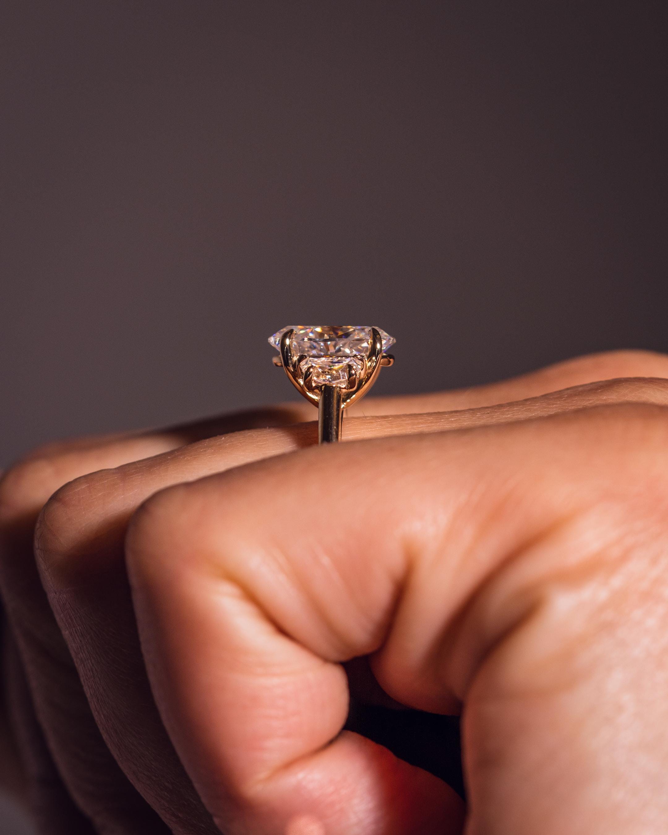 Blair - Center Stone Oval Cut & Side Stones Half Moon Cut Moissanite ...