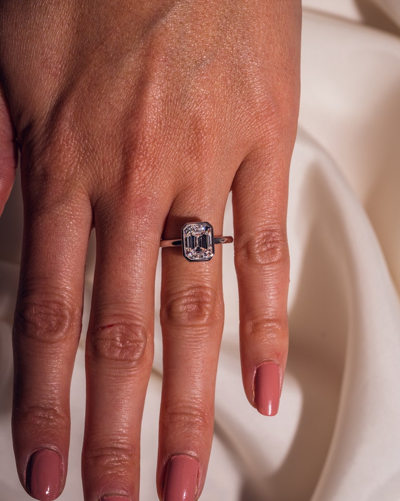 Beth - Emerald Cut Moissanite Engagement Ring With Bezel | Zen ...