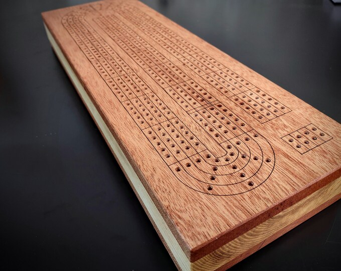 Handcrafted Mahogany Cribbage Board: 4-track With Metal Pegs & Card ...