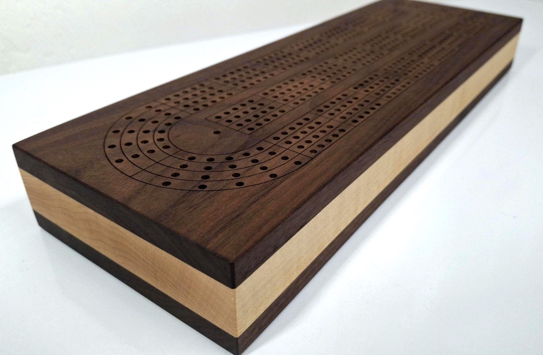 Handcrafted Black Walnut Cribbage Board: 4-track Design, Maple Accent ...