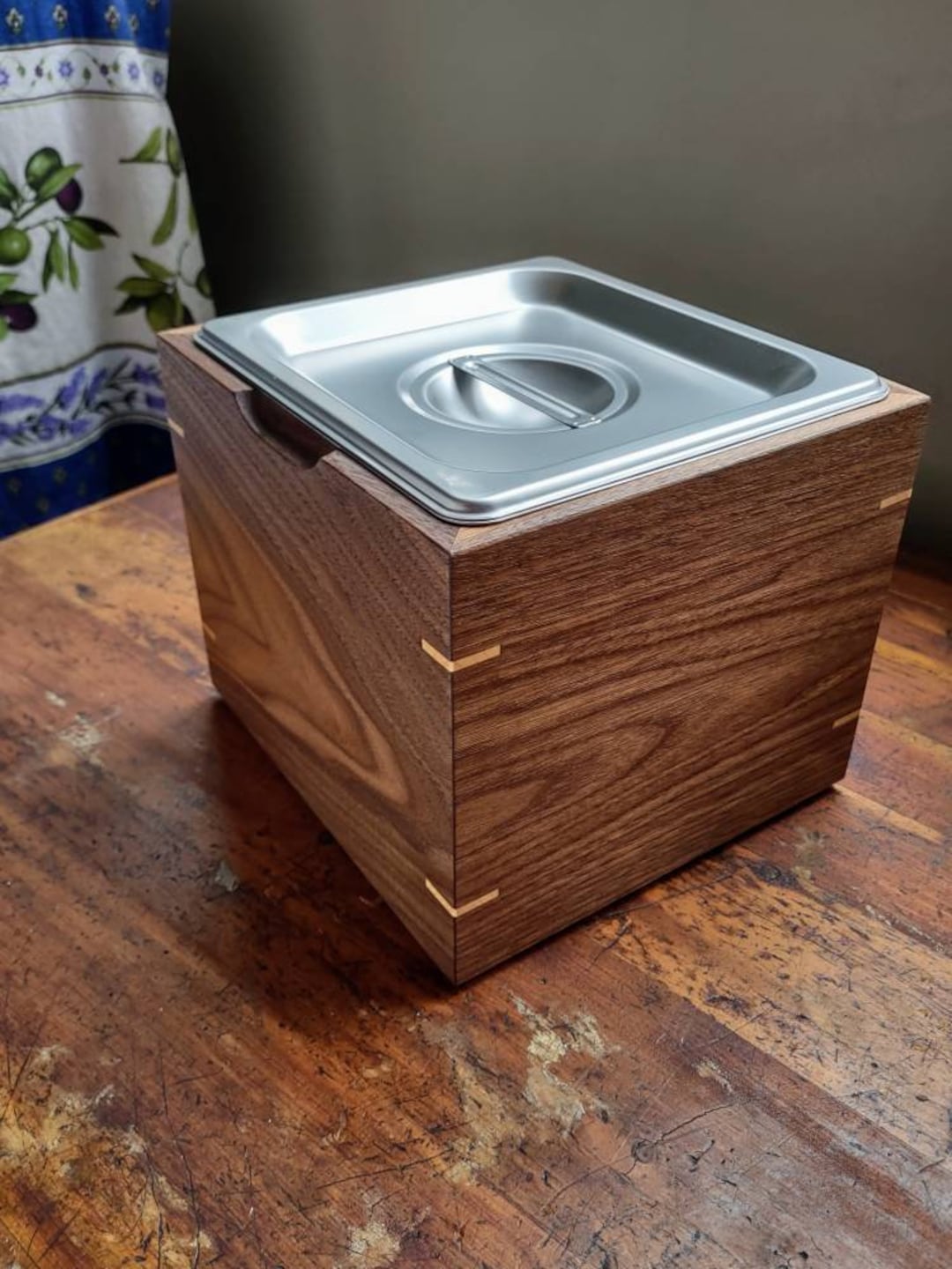 Countertop Compost Bin From Black Walnut Medium Sized 6". Stainless ...
