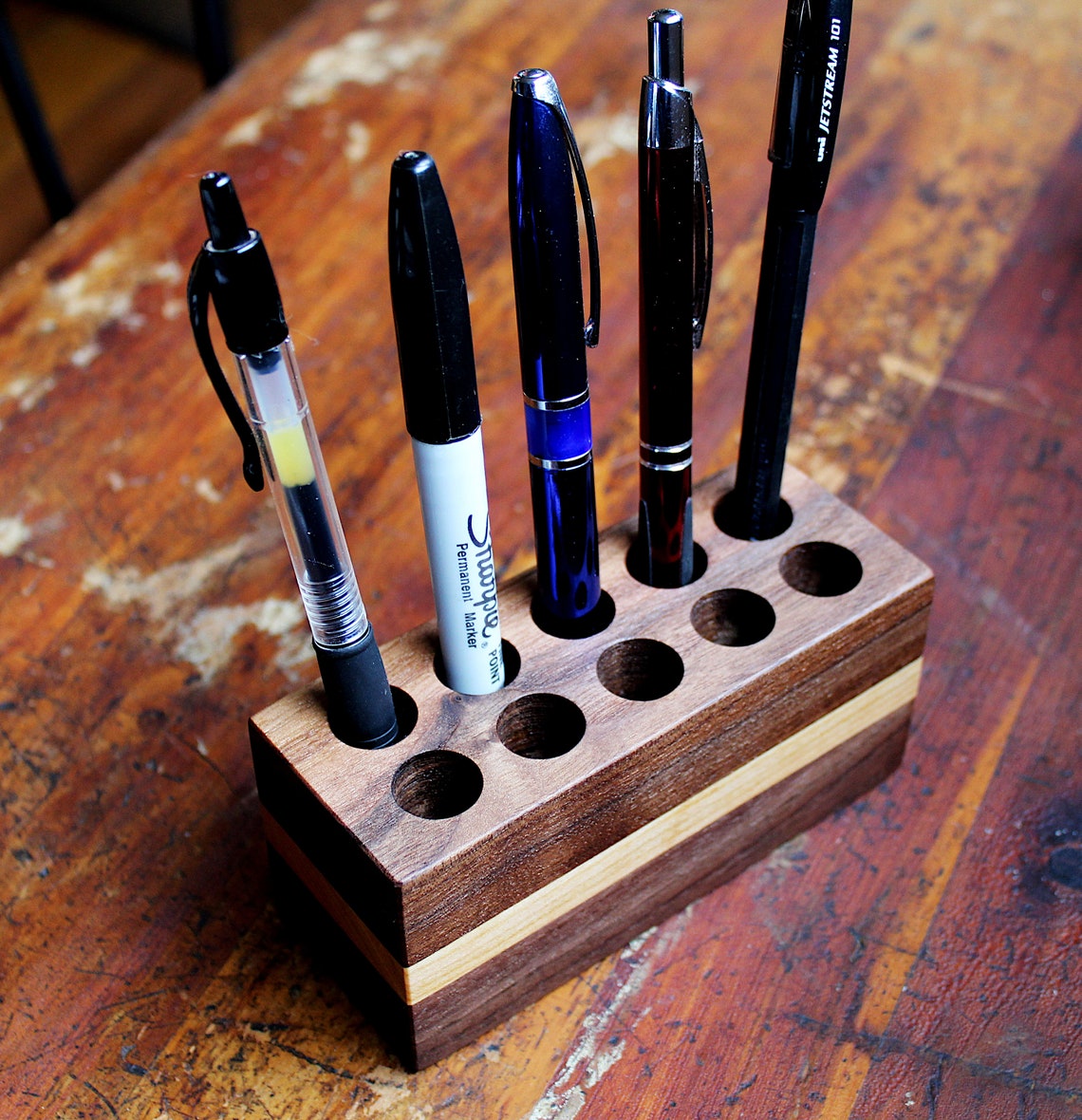 Pen Holder Handcrafted From Black Walnut & Cherry 10 Hole - Etsy
