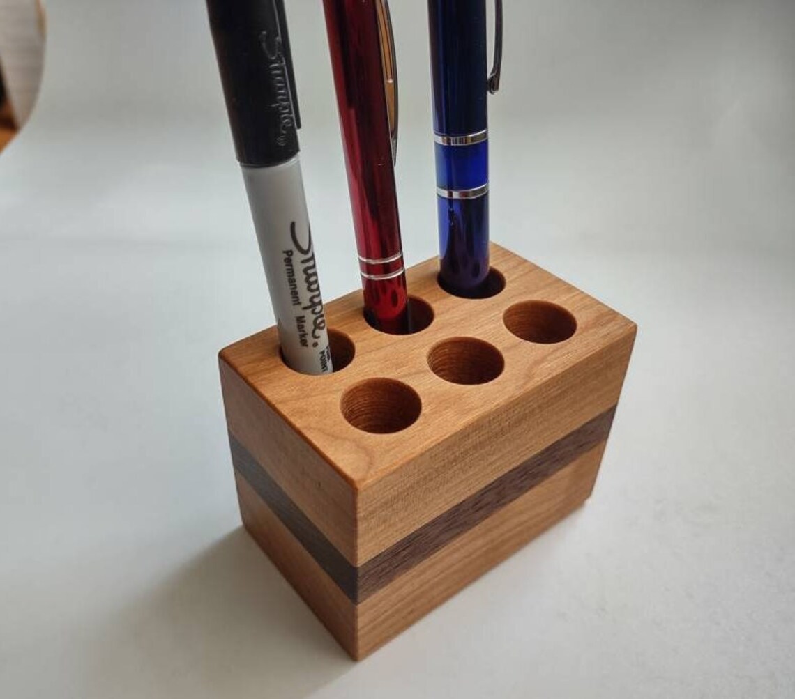 Pen Holder Handcrafted From Cherry and Black Walnut 6 Hole - Etsy