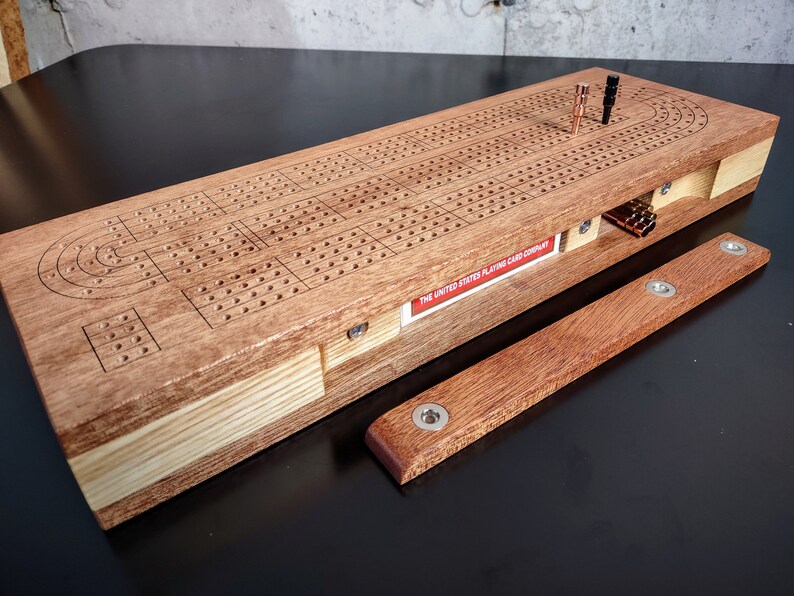Handcrafted Mahogany Cribbage Board: 4-track With Metal Pegs & Card ...