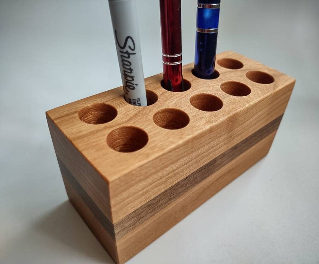 Pen Holder customizable Handcrafted From Cherry & Black Walnut 10 Hole ...