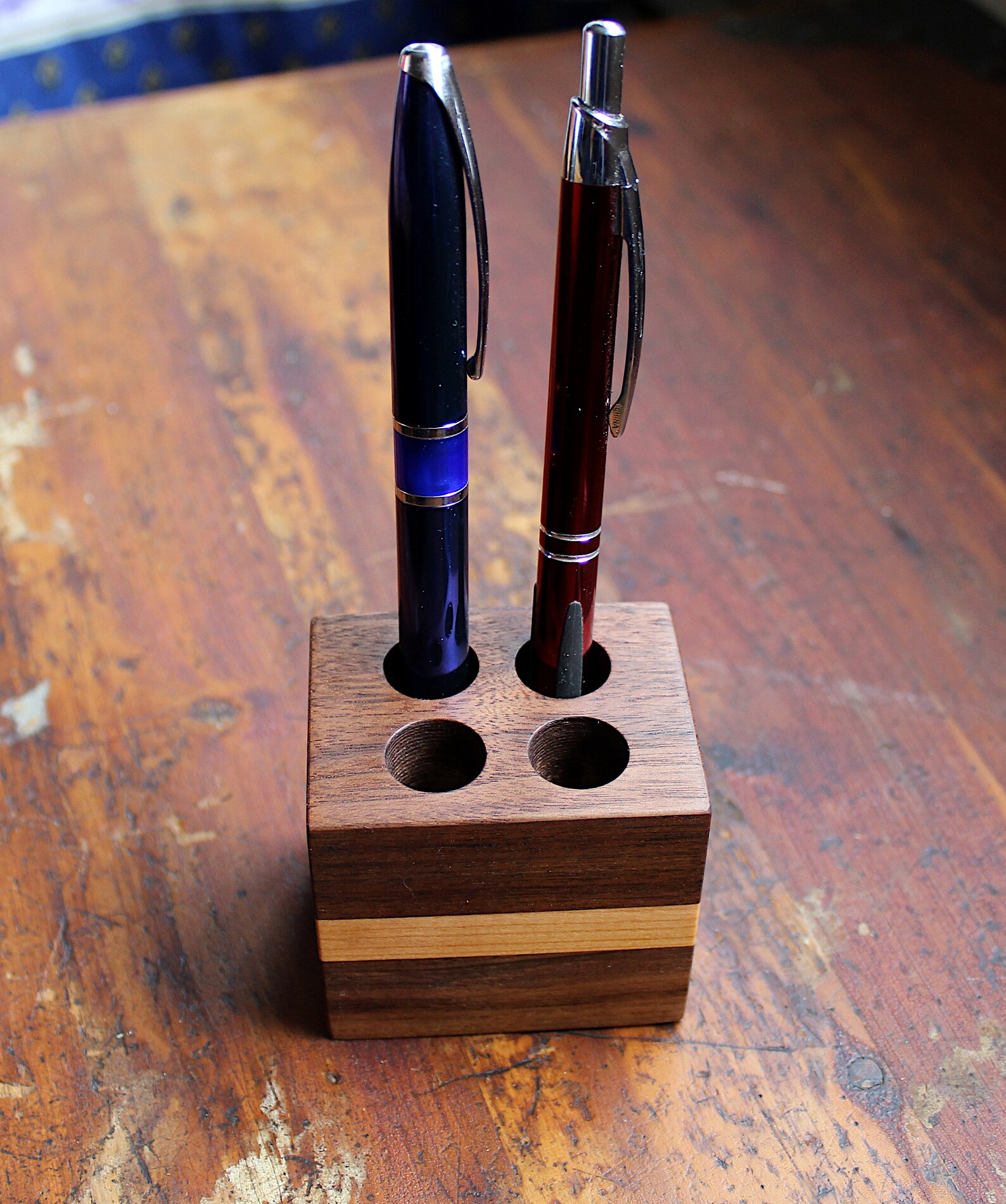 Pen Holder Handcrafted From Black Walnut & Cherry 4 Hole Fancy - Etsy