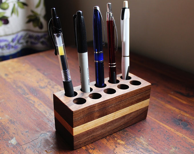 Pen Holder Handcrafted From Black Walnut & Cherry 10 Hole Fancy - Etsy