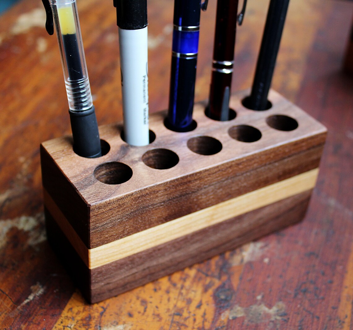 Pen Holder Handcrafted From Black Walnut & Cherry 10 Hole - Etsy