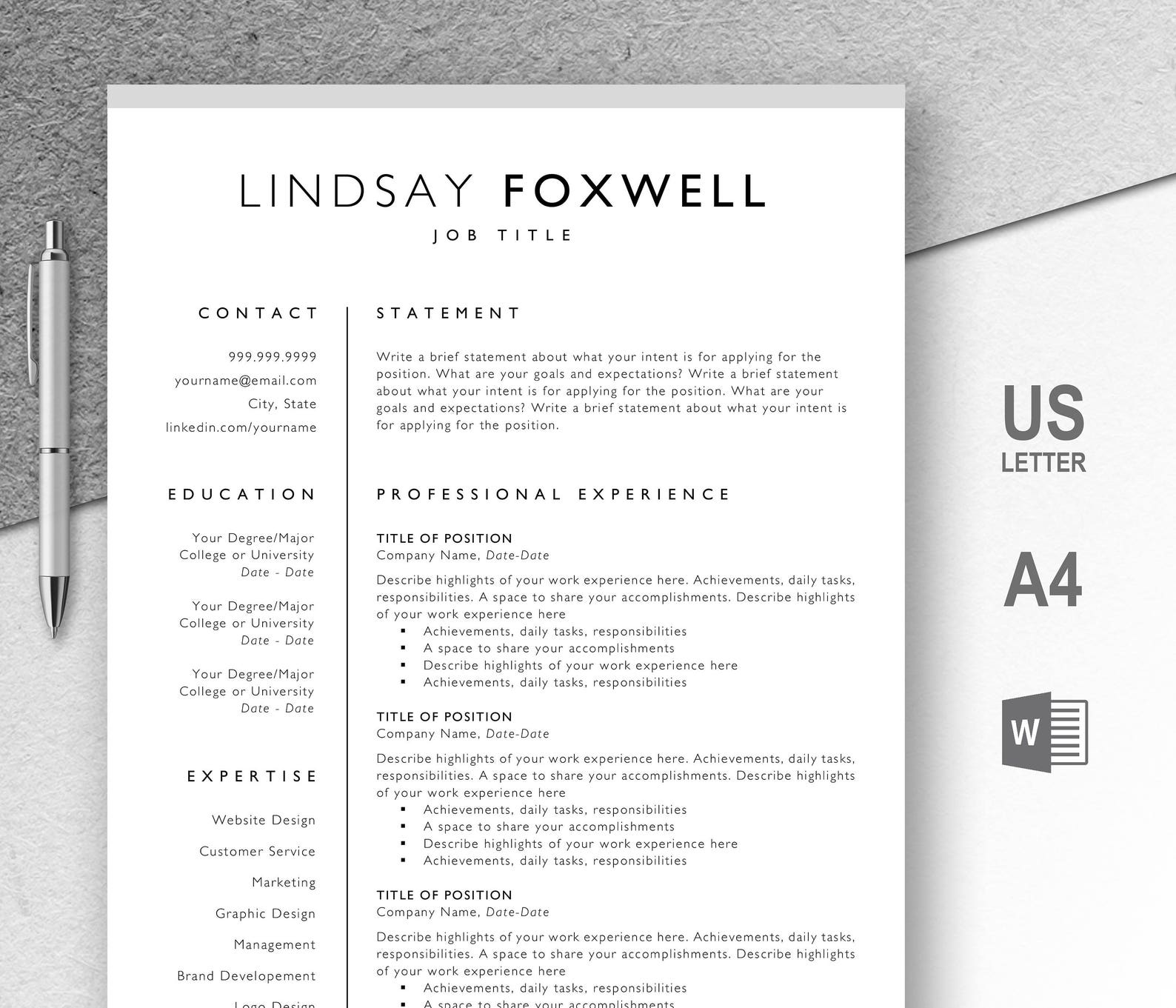 Resume Template, CV, Curriculum Vitae, Professional Modern Simple ...