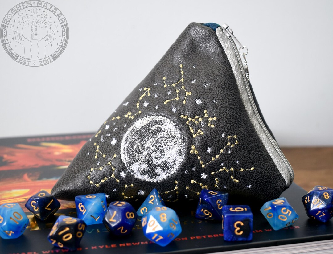 The Night Charter's Dice Bag - 12 Dice Set Embroidered Zippered Dice ...