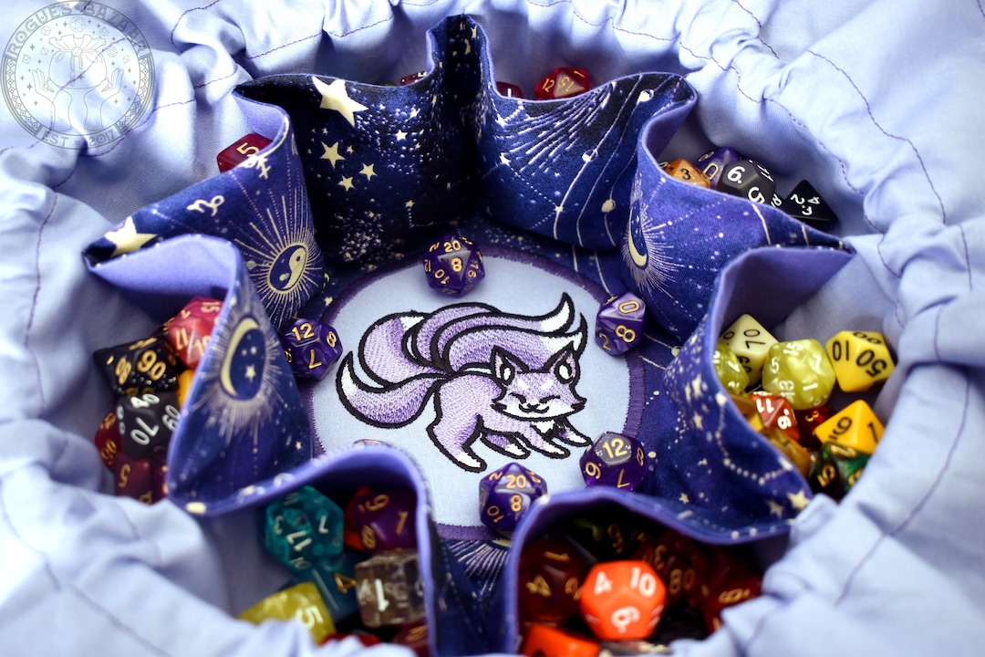 The Astral Fox Dice Bag - Embroidered Medium Pocket Dice Bag | Holds 18 ...