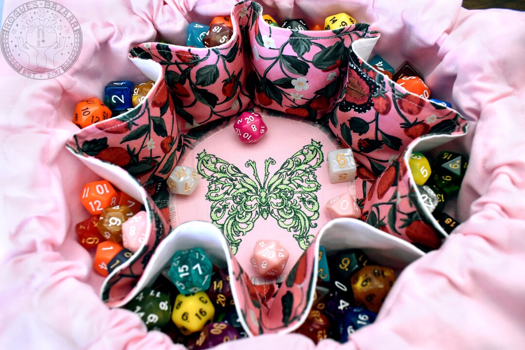 The Strawberry Sprite's Dice Bag - Embroidered Medium Pocket Dice Bag ...