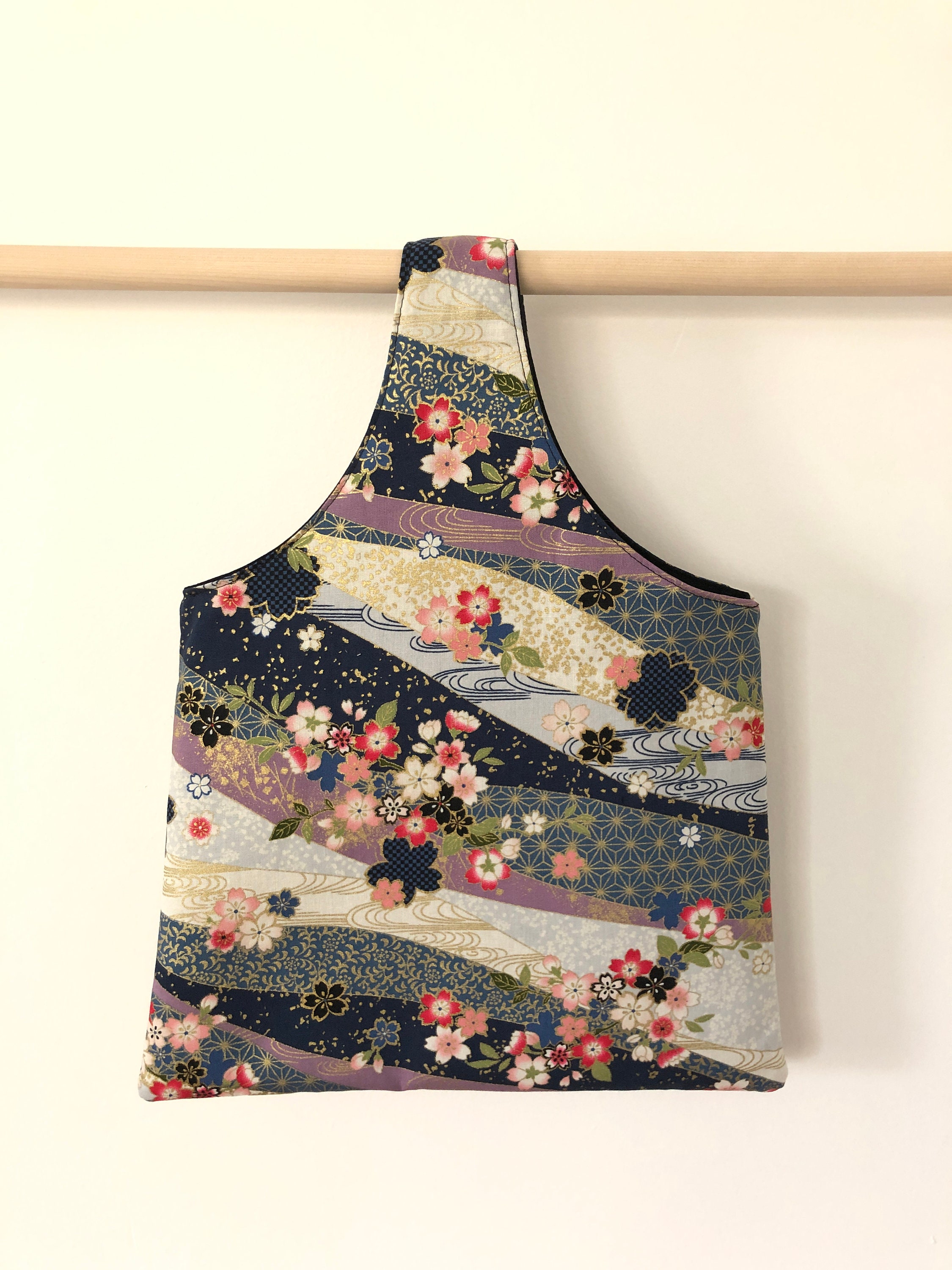 One-handle Tote Bag | Metallic Floral Japanese Fabric | Traditional ...
