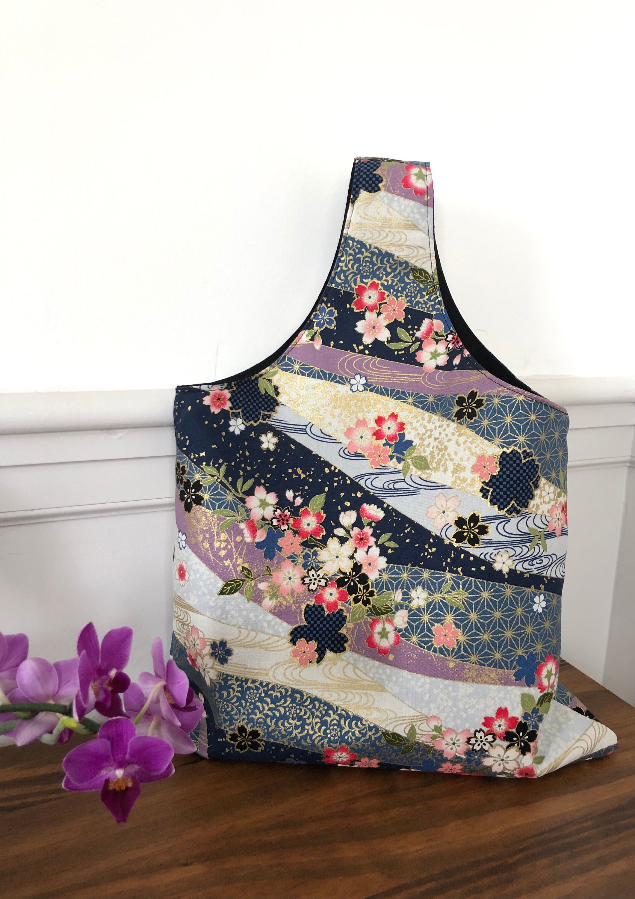 One-handle Tote Bag | Metallic Floral Japanese Fabric | Traditional ...