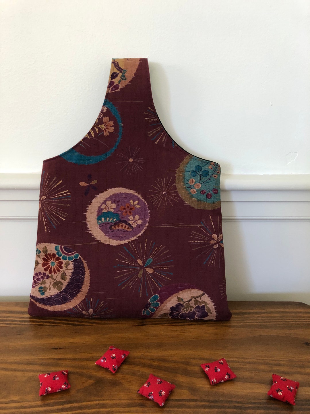 One-handle Tote Bag Japanese Floral on Plum Traditional Japanese Motifs ...