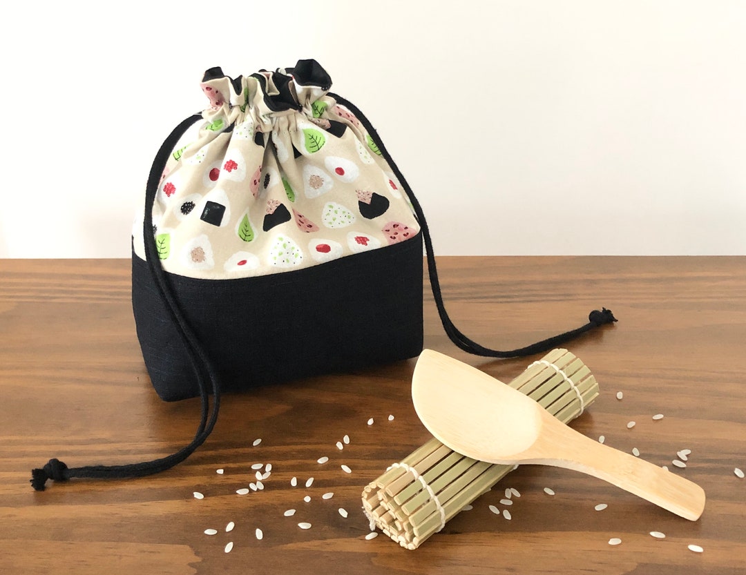 Drawstring Pouch With Pocket Divider | Japanese Fabric | Onigiri Rice ...