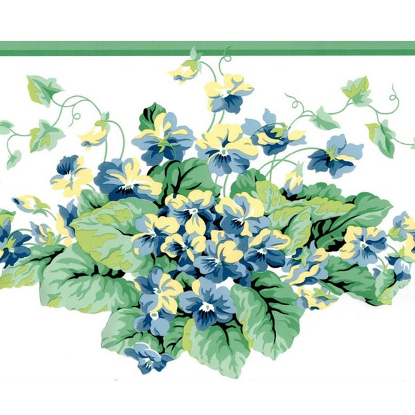 Blue Floral Wallpaper Border - Etsy