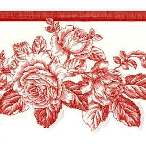 Vintage Red Rose Wallpaper Border Scalloped Floral Design Flower Wall ...