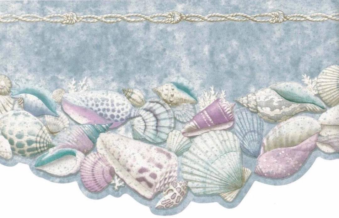 Coastal Seashell Wallpaper Border, Pastel Seashells and Sand Dollars on ...