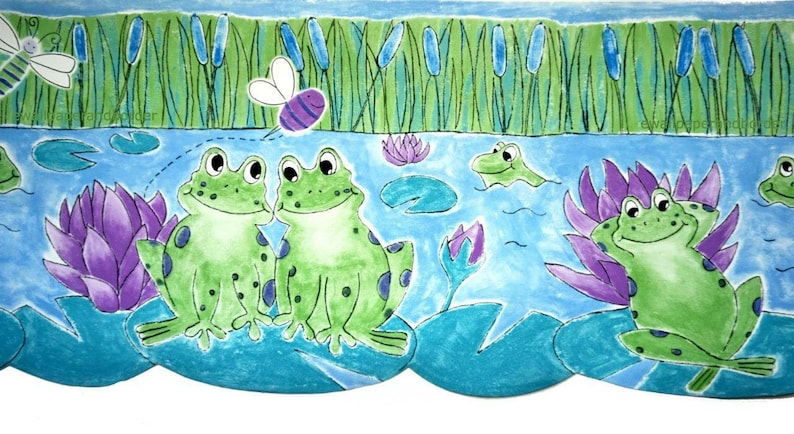 Frog Wallpaper Border Froggy Friends on Lilly Pad Wallpaper | Etsy