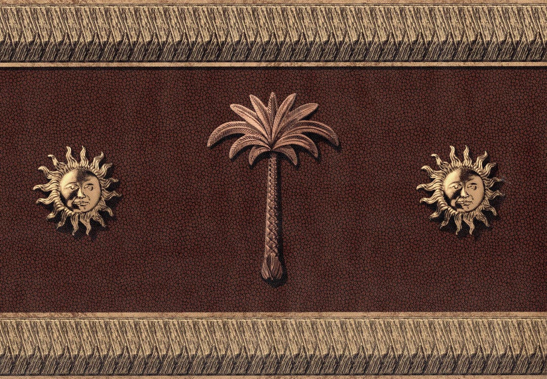 Raymond Waites Palm Tree Wallpaper Border – Gold Sun Medallions ...