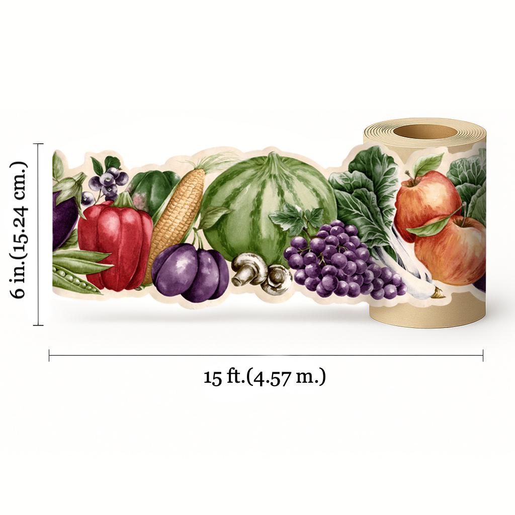 Farmhouse Produce Wallpaper Border, Scalloped Fruit & Vegetable ...
