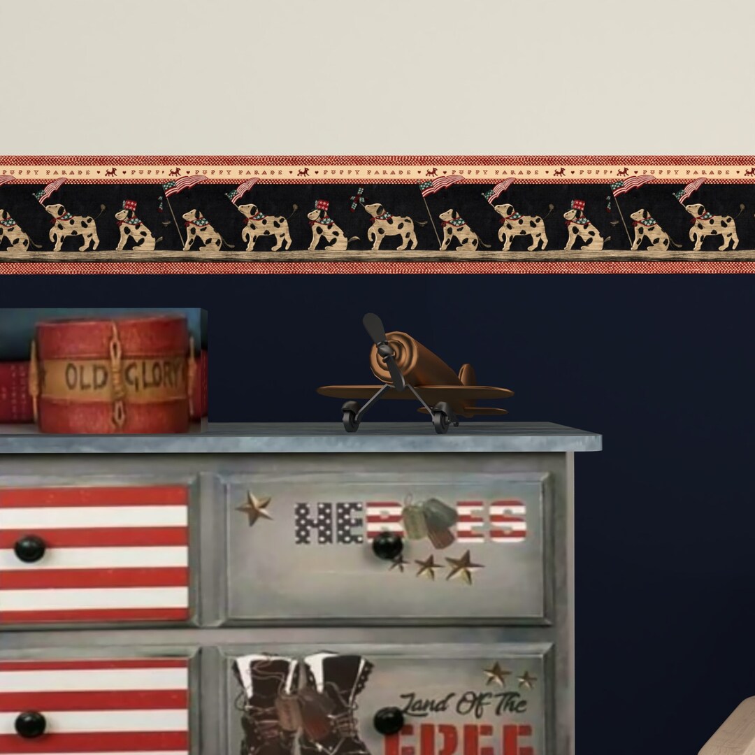 Patriotic Puppy Parade With American Flag Wallpaper Border, Americana ...