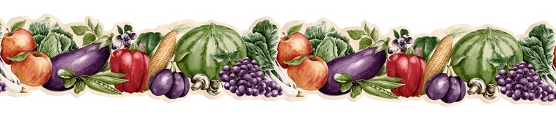 Farmhouse Produce Wallpaper Border, Scalloped Fruit & Vegetable ...